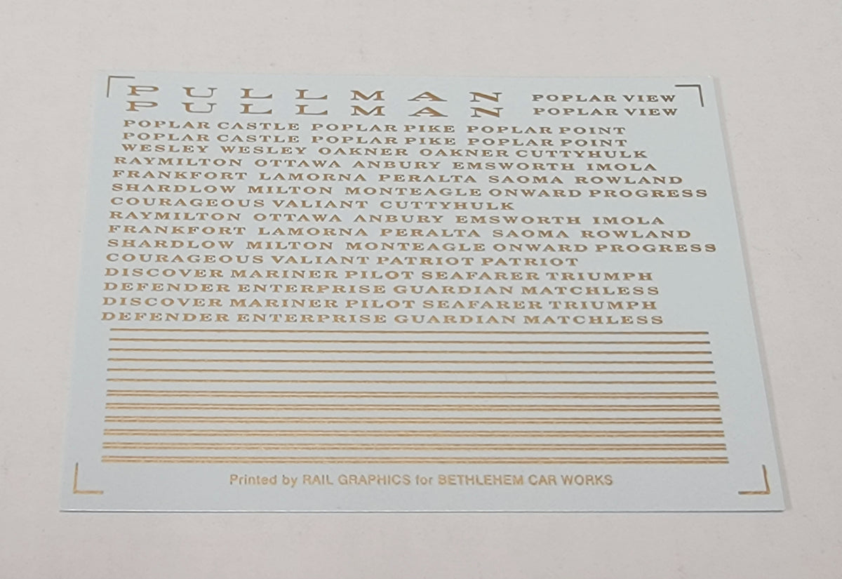 Bethlehem Car Works KitBits 585a HO Scale Pullman Names Decals - Bronz ...