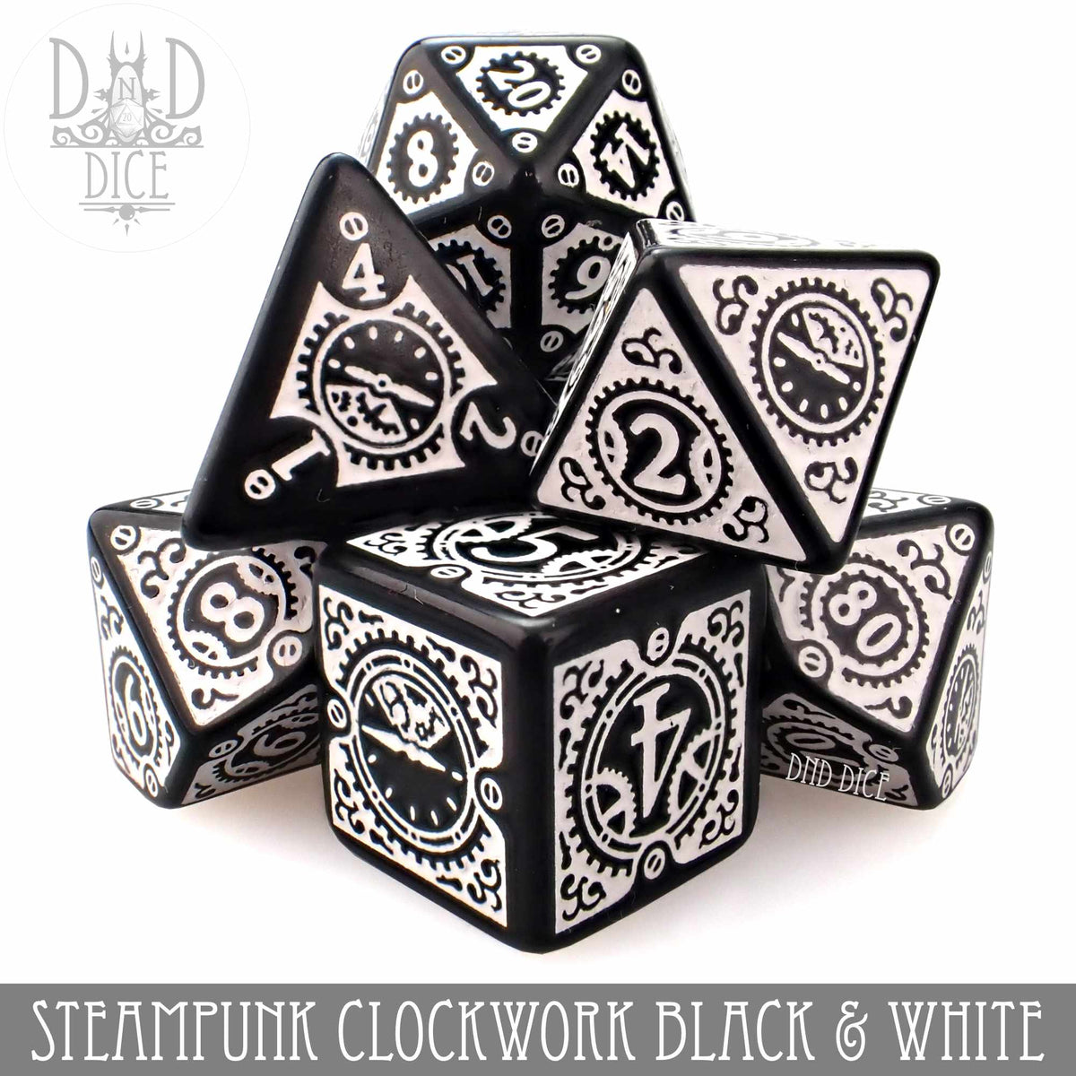 DND DICE Steampunk Clockwork Black Dice Set — White Rose Hobbies