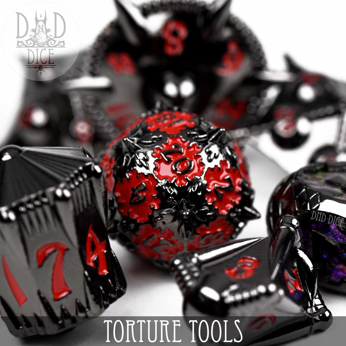 DND DICE Torture Tools Red - Metal Dice Set — White Rose Hobbies