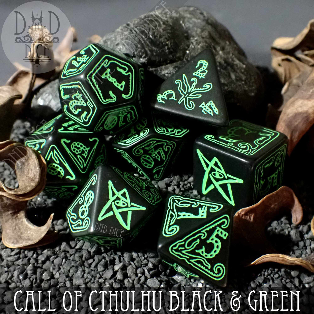 DND DICE Call of Cthulhu Black & Green Dice Set — White Rose Hobbies