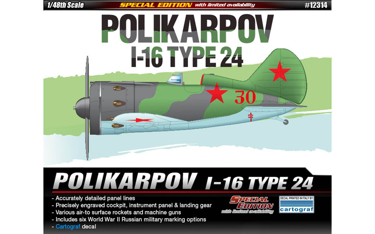 ACADEMY 12314 1/48 Polikarpov I-16 Type 24 Model Aircraft Kit — White ...