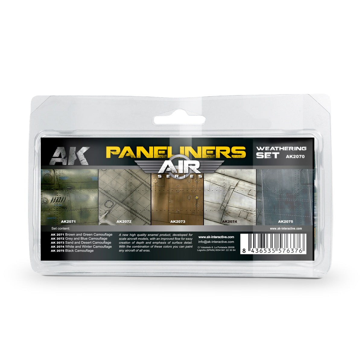 AK Interactive 2070 Air Series: Panel Liners Weathering Combo Enamel P — White Rose Hobbies