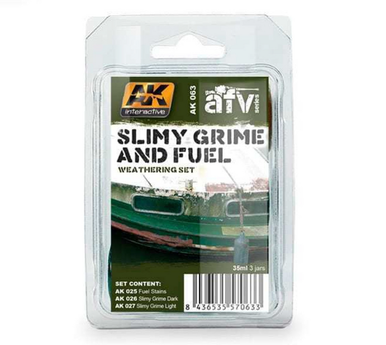 AK Interactive 63 Slimy Grime & Fuel Stains Enamel Paint Set (25, 26 ...