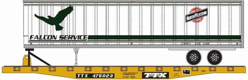 Athearn 29295 HO Scale 50' TTX Flatcar with CNW Trailer - NOS — White ...