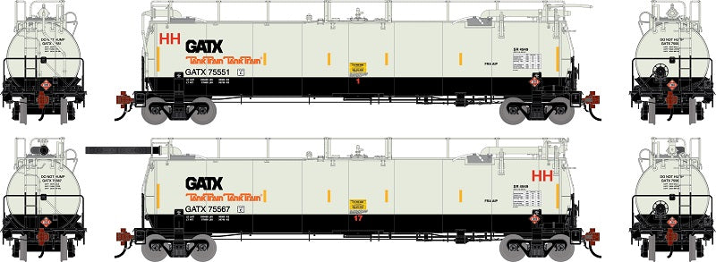 Athearn Genesis G1326 HO Scale 23K TankTrain A/B GATX White/Black 2-Pa ...