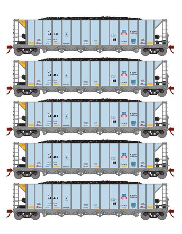 Athearn RTR 1113 HO Scale Ortner 5-Bay Hopper Union Pacific UP 5-Pack ...