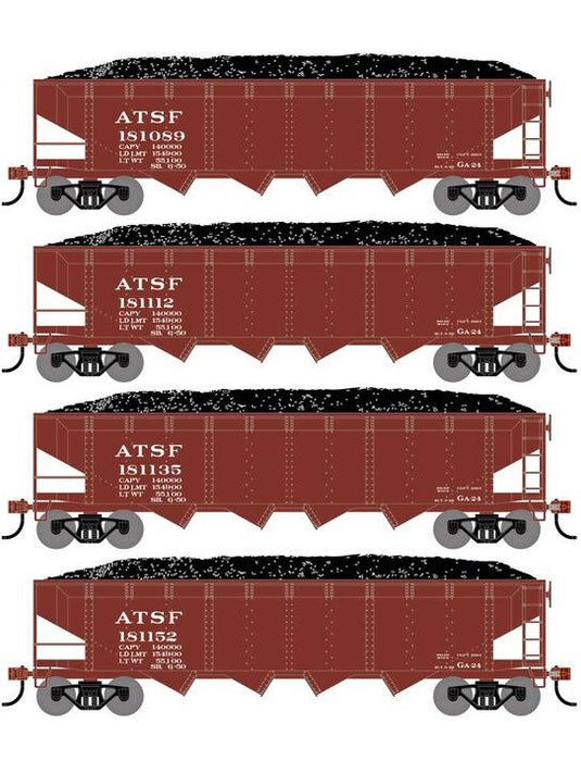 Athearn RTR 1570 HO Scale 40' 4-Bay Offset Hopper W/Load Santa Fe ATSF — White Rose Hobbies