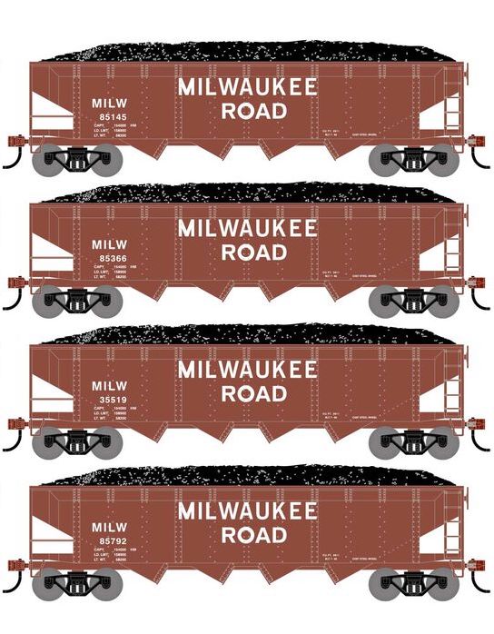 Athearn RTR 1585 HO Scale 40' 4-Bay Offset Hopper W/Load Milwaukee Roa ...