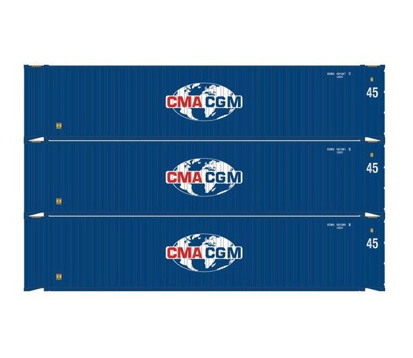 Athearn RTR 1831 HO Scale 45' Container CMA/CGM ECMU 3-Pack — White ...
