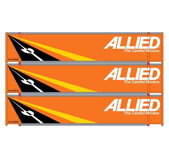 Athearn RTR 19136 HO Scale 48' Container Allied Van Lines AVLU 3 Pack ...
