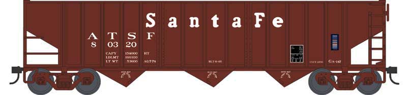Bowser 43486 HO Scale 70 Ton 14 Panel 3 Bay Hopper Santa Fe ATSF 80320 ...