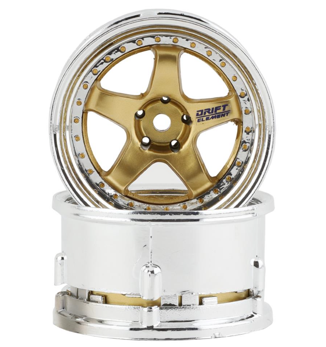 DS Racing DE-018 Gold and Chrome Element 5 Spooke Drift Wheel 2 Pack ...