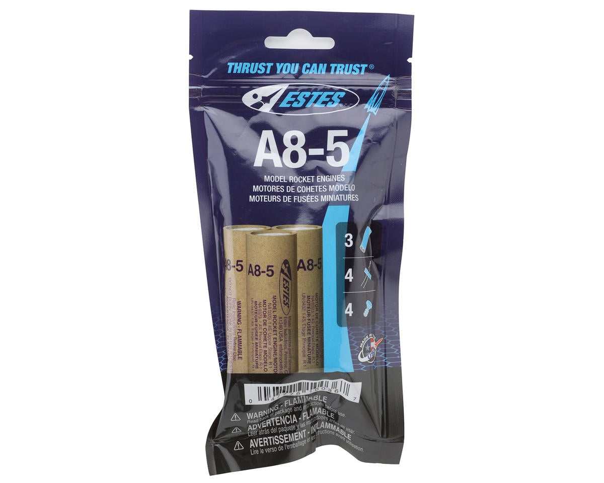 Estes 10036 A8-5 Bagged Rocket Engines with Starters and Plugs (3 Pack ...