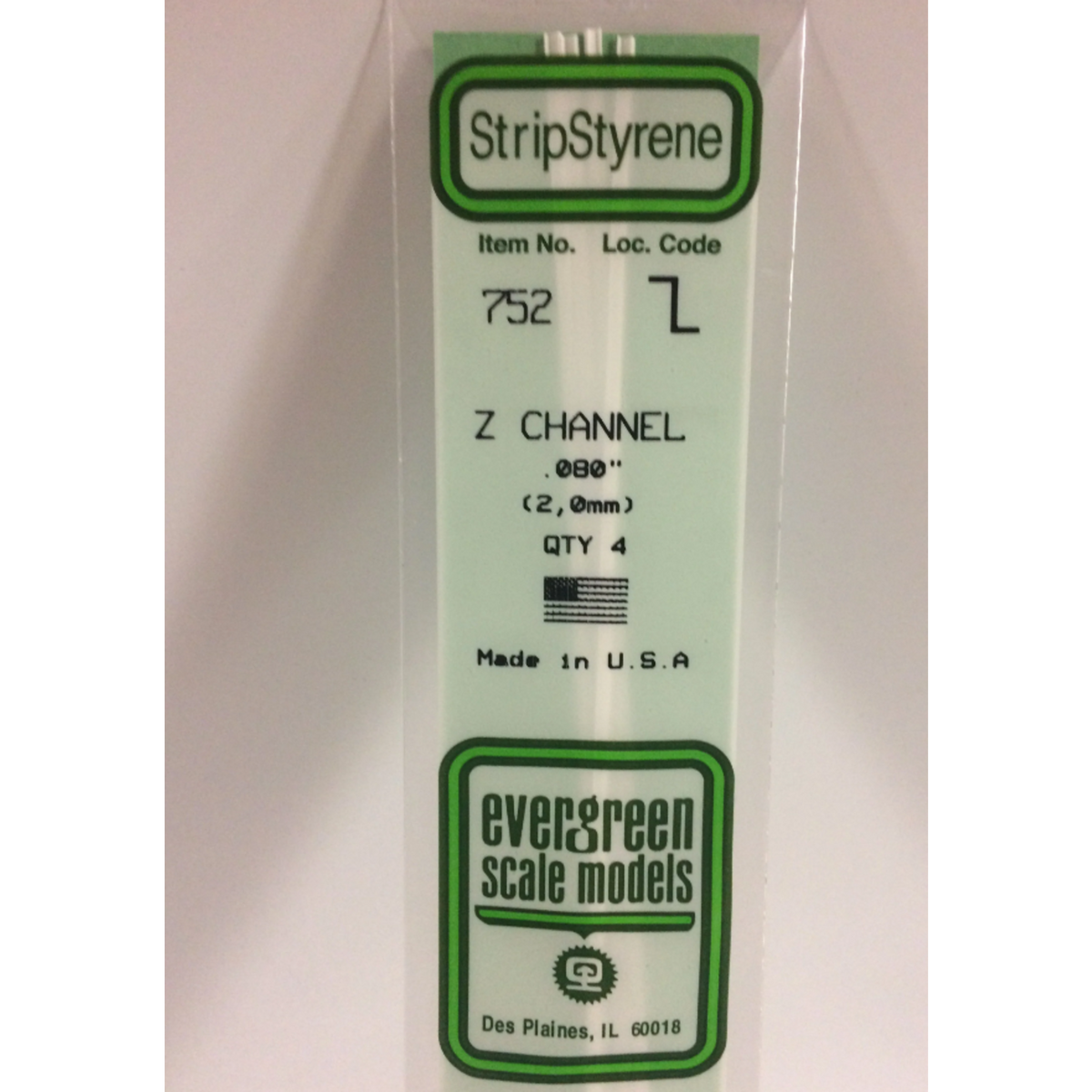 Evergreen Scale Models 752 .080 z U Channel Styrene 4 Pack — White Rose ...