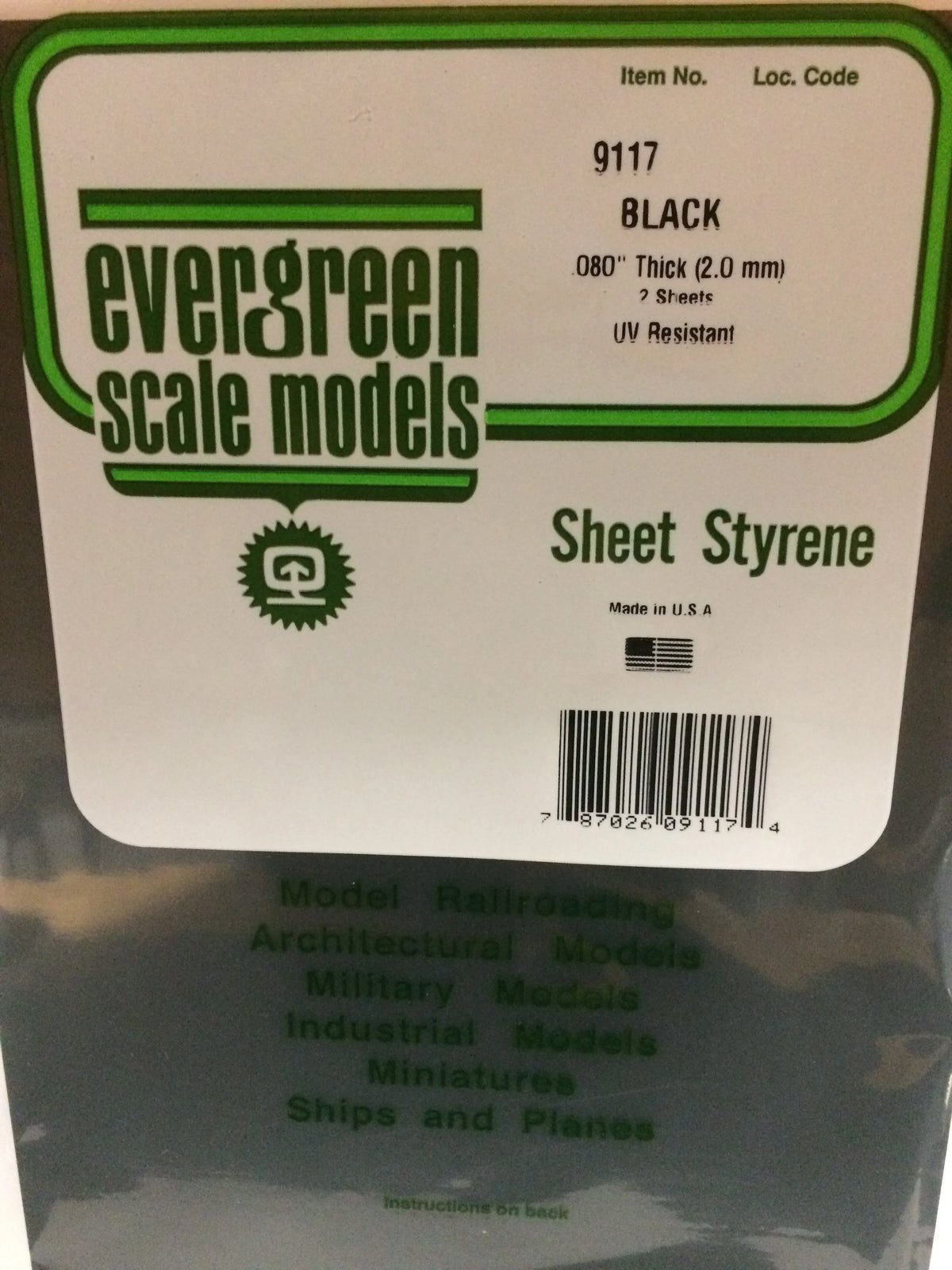 Evergreen Scale Models 9117 Black Styrene Sheets, .08"x8x21 (2 Pack ...