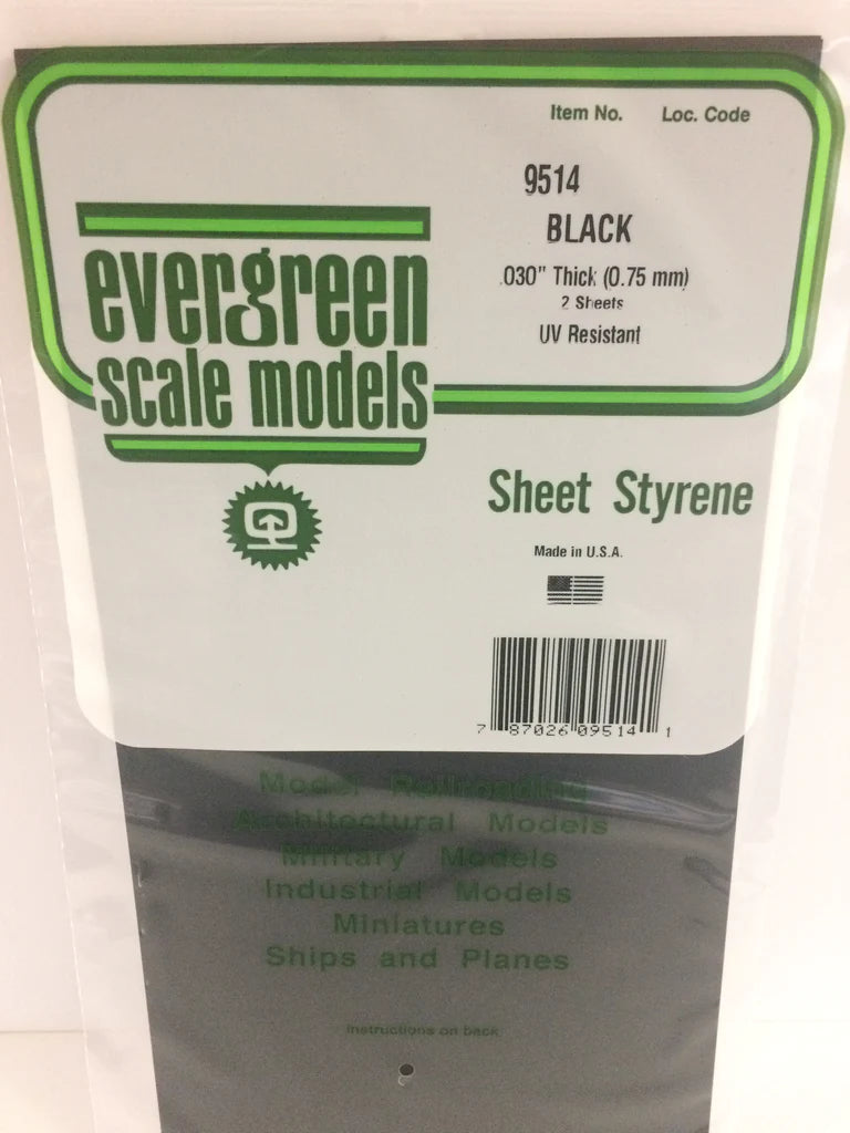 Evergreen Scale Models 9514 Black Styrene Sheets, .03x6x12" (2 Pack ...