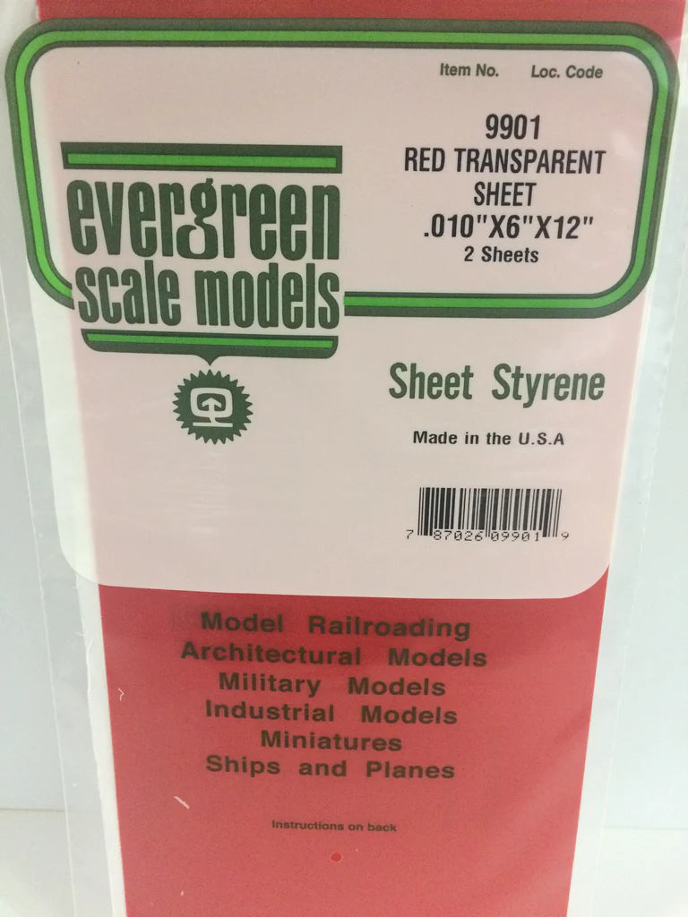 Evergreen Scale Models 9901 Red Transparent Sheet Styrene, 6X12X.010 ...