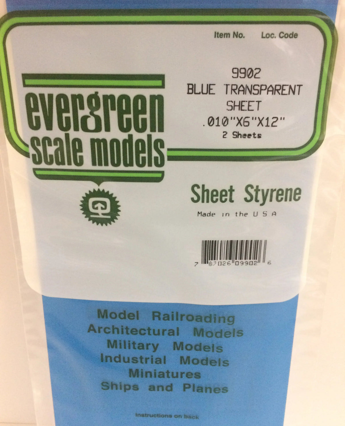 Evergreen Scale Models 9902 Blue Transparent Sheet Styrene, 6X12X.010 ...