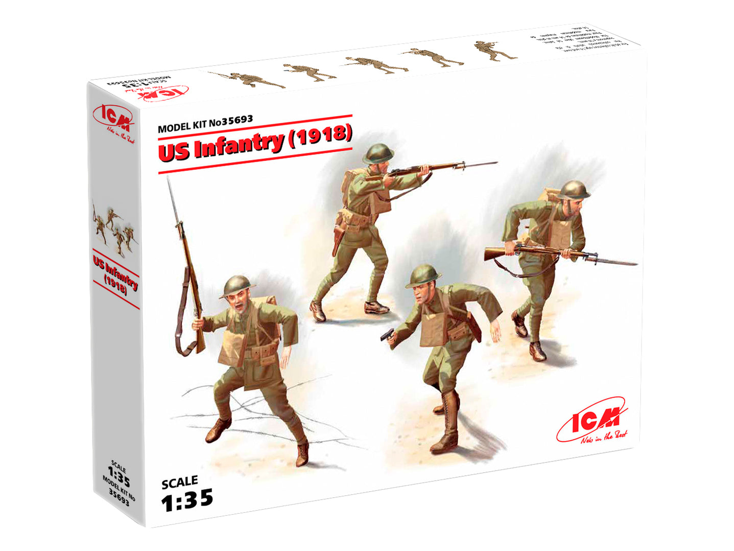 ICM Models 35693 1/35 WWI US Infantry (1918) Figures Model Kit — White Rose Hobbies