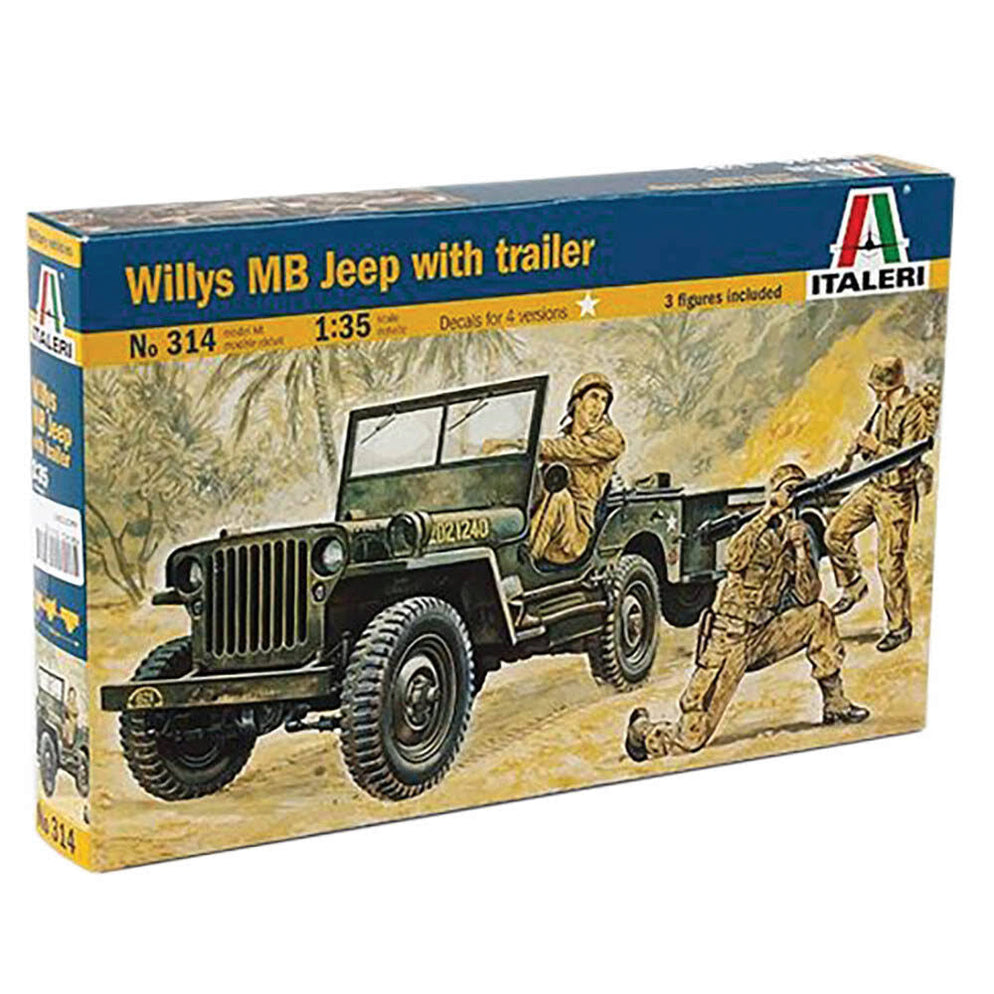Italeri 314 1/35 Willys MB Jeep with Trailer Model Kit — White Rose Hobbies