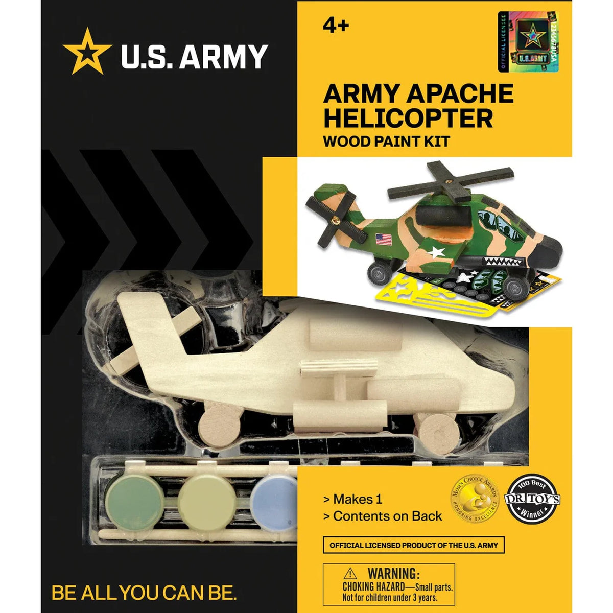 MasterPieces 21525 US Army: Apache Helicopter Wood Kit with Paint & Br ...