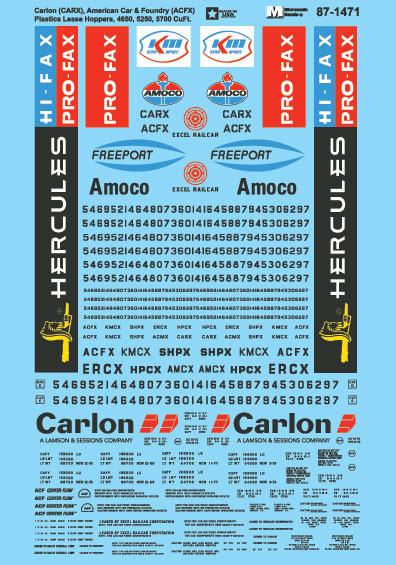 Microscale 87-1471 HO Scale CARX/ACFX Hopper Decals — White Rose Hobbies