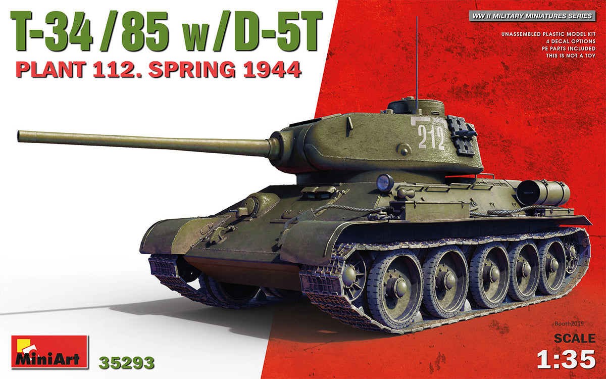 MiniArt 35293 1/35 T-34/85 w/D-5T Plant 112 1944 Model Tank Kit — White Rose Hobbies