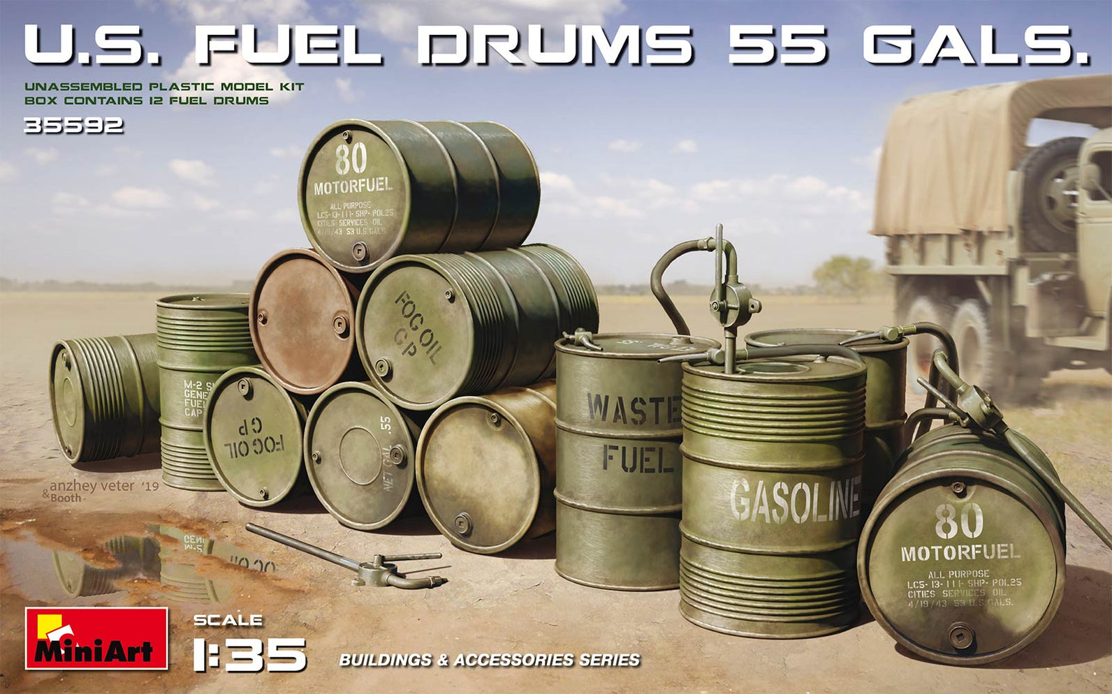 MiniArt 35592 1/35 US Fuel Drums 55 Gals. Model Kit — White Rose Hobbies