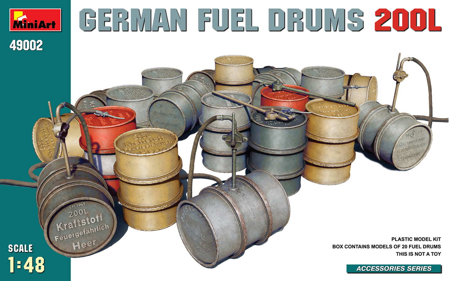 MiniArt 49002 1/48 WWII German Fuel Drum Set 200L Model Kit — White Rose Hobbies
