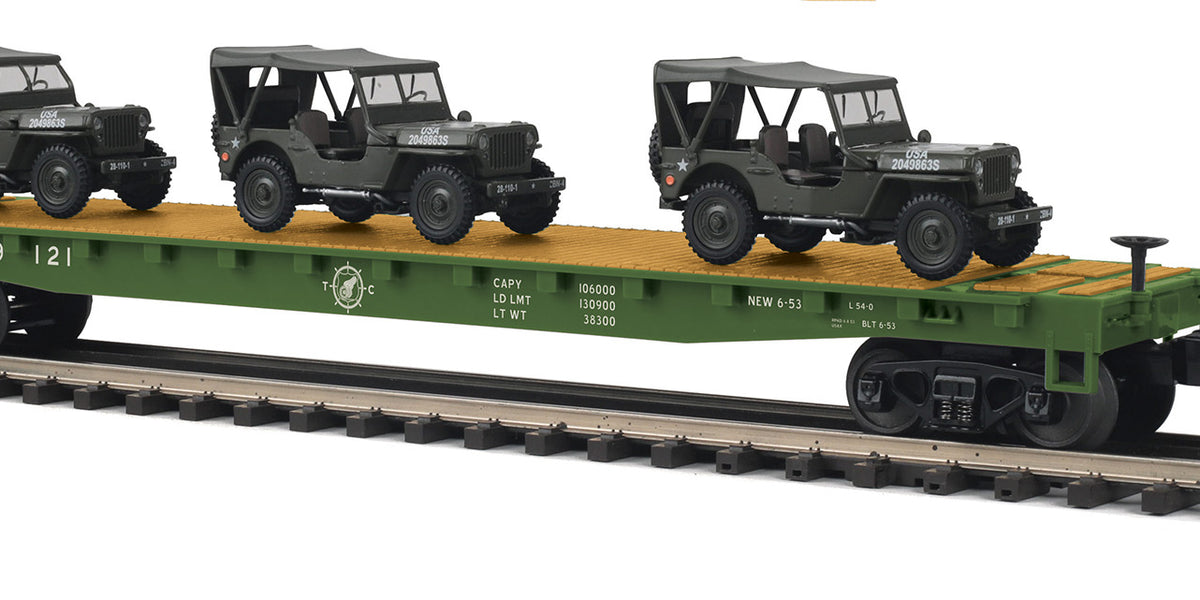 MTH Premier 20-95672 O Scale US Army Flatcar with Willys Jeeps — White ...