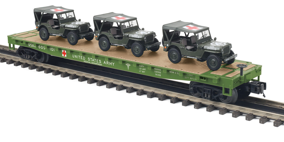 MTH Premier 20-95675 O Scale US Army Flatcar with MASH Jeeps — White ...