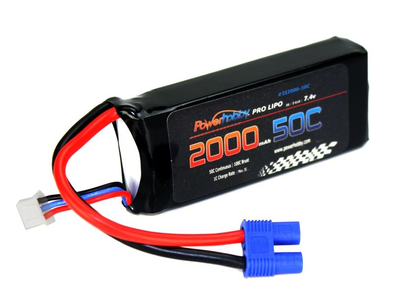 Powerhobby 2S 7.4V 2000mAh 50C Lipo Battery Pack with EC3 Plug — White ...