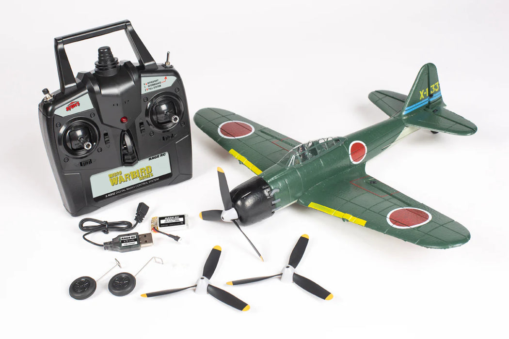 Rage RC A1306 Mitsubishi A6M Zero Micro RTF Airplane with PASS (Pilot ...