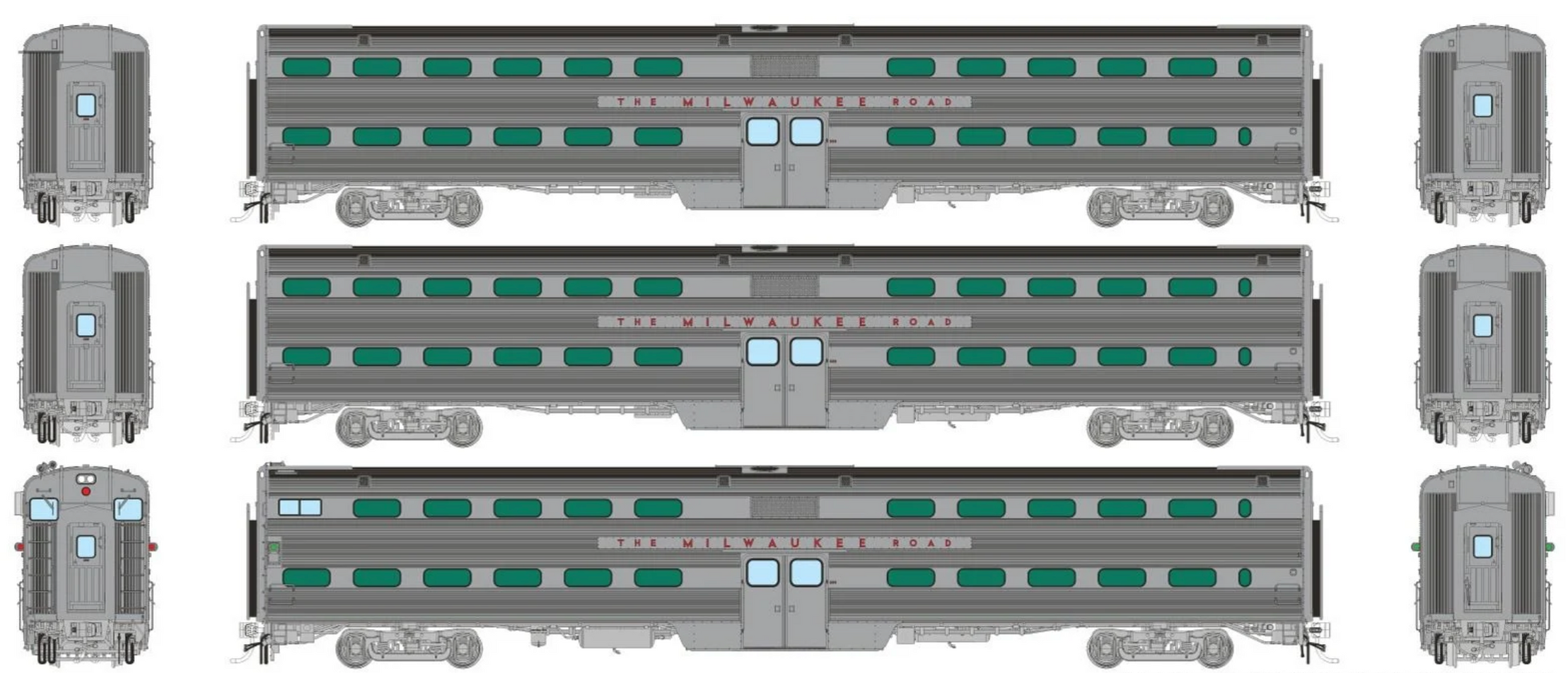 Rapido Trains 145012 HO Gallery Commuter Car: Milwaukee Road: Set #2 ...