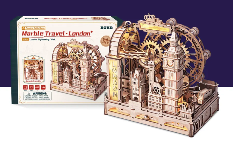 ROKR EGB01 Marble Travel London Marble Run Wooden 3D Puzzle — White Rose Hobbies