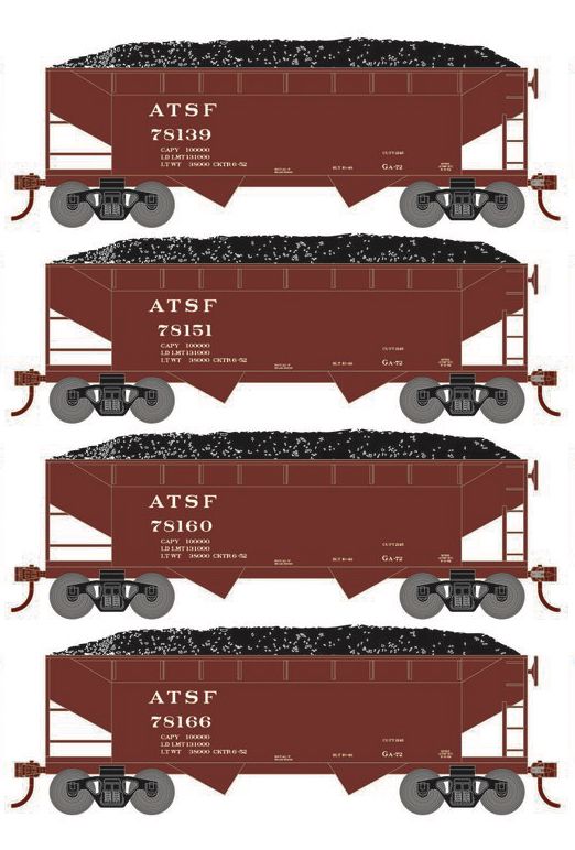 Roundhouse 1011 HO Scale 34' Offset Open Hopper Santa Fe ATSF 4-Pack # — White Rose Hobbies