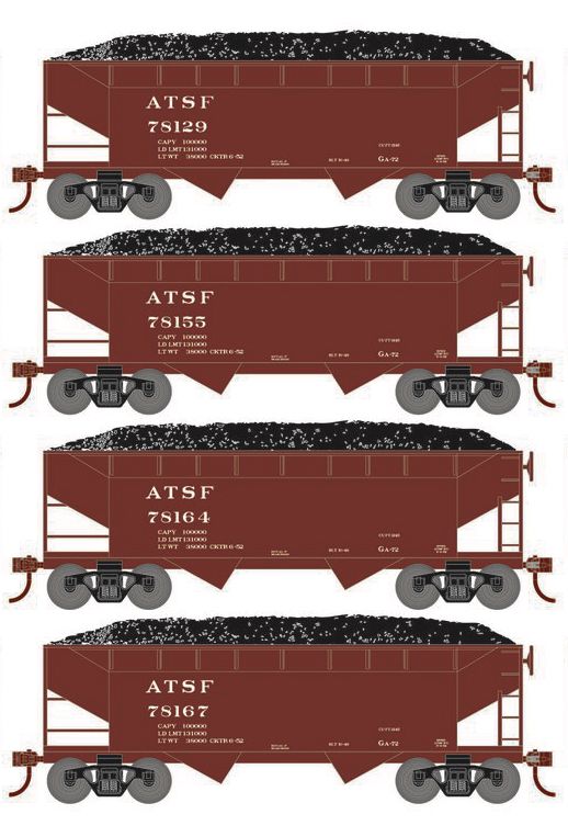 Roundhouse 1029 HO Scale 34' Offset Open Hopper Santa Fe ATSF 4-Pack ...