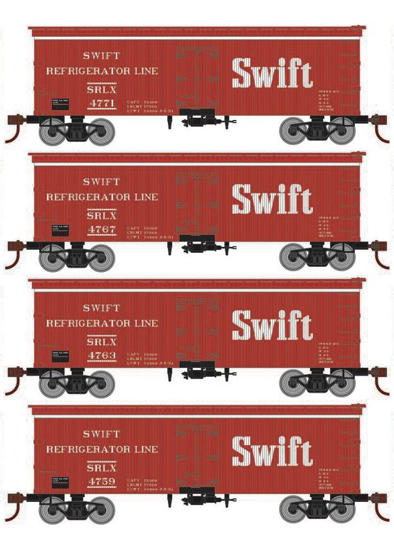Roundhouse 1041 HO Scale 36' Wood Reefer Swift SRLX 4-Pack #1 — White ...
