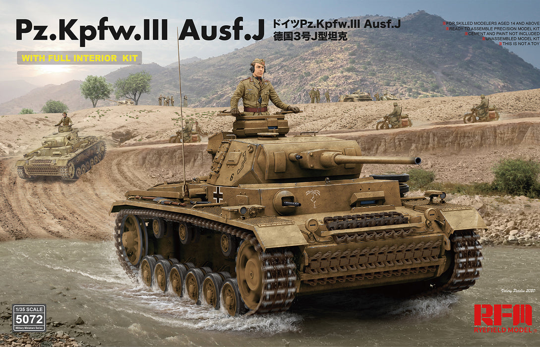 Ryefield Models 5072 1/35 Pz.Kpfw.III Ausf. J w/ Full Interior Model K ...