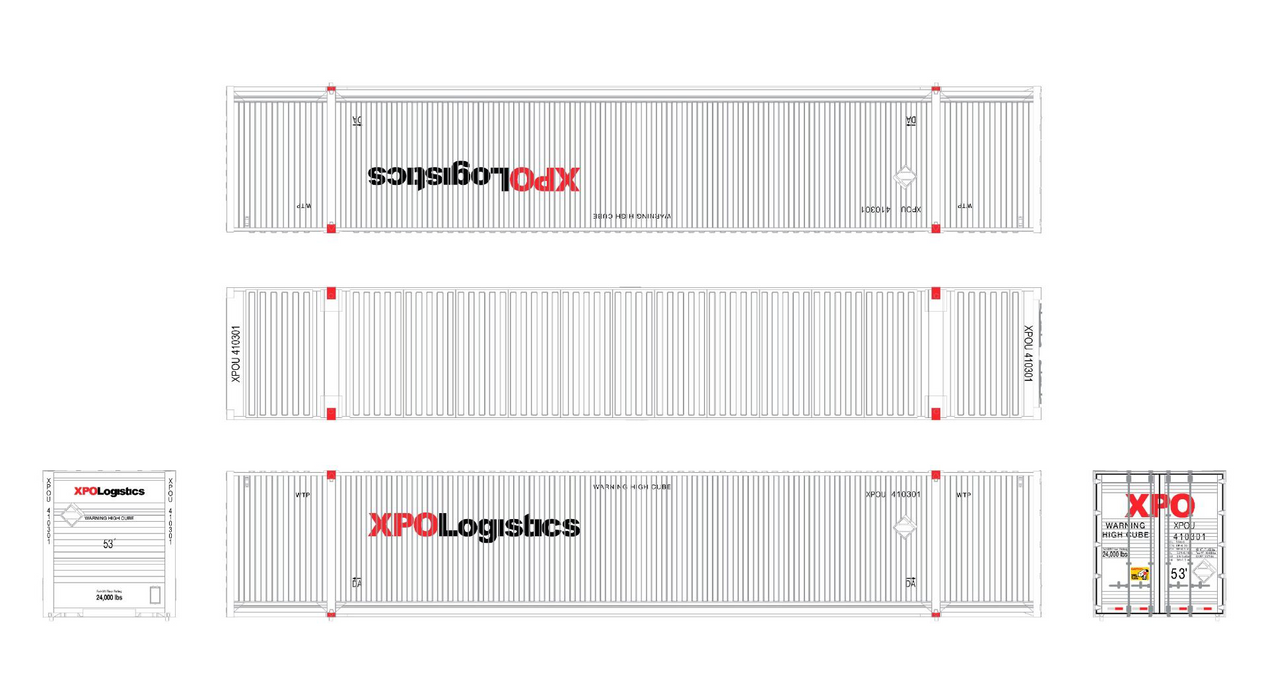 ScaleTrains 11608 HO Scale CIMC 53' Dry Container XPO Logistics 3-Pack ...