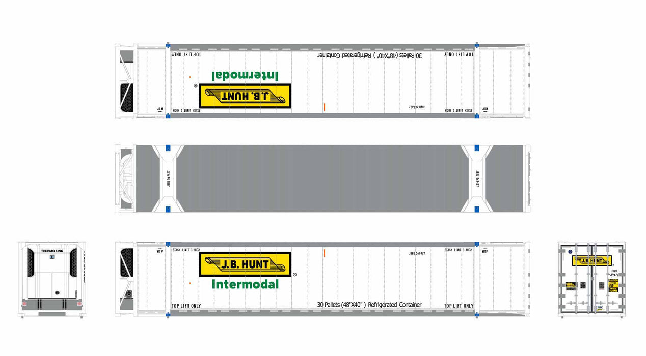 ScaleTrains 11709 HO Scale CIMC 53' Reefer Container JB Hunt JBRU 3 Pa ...