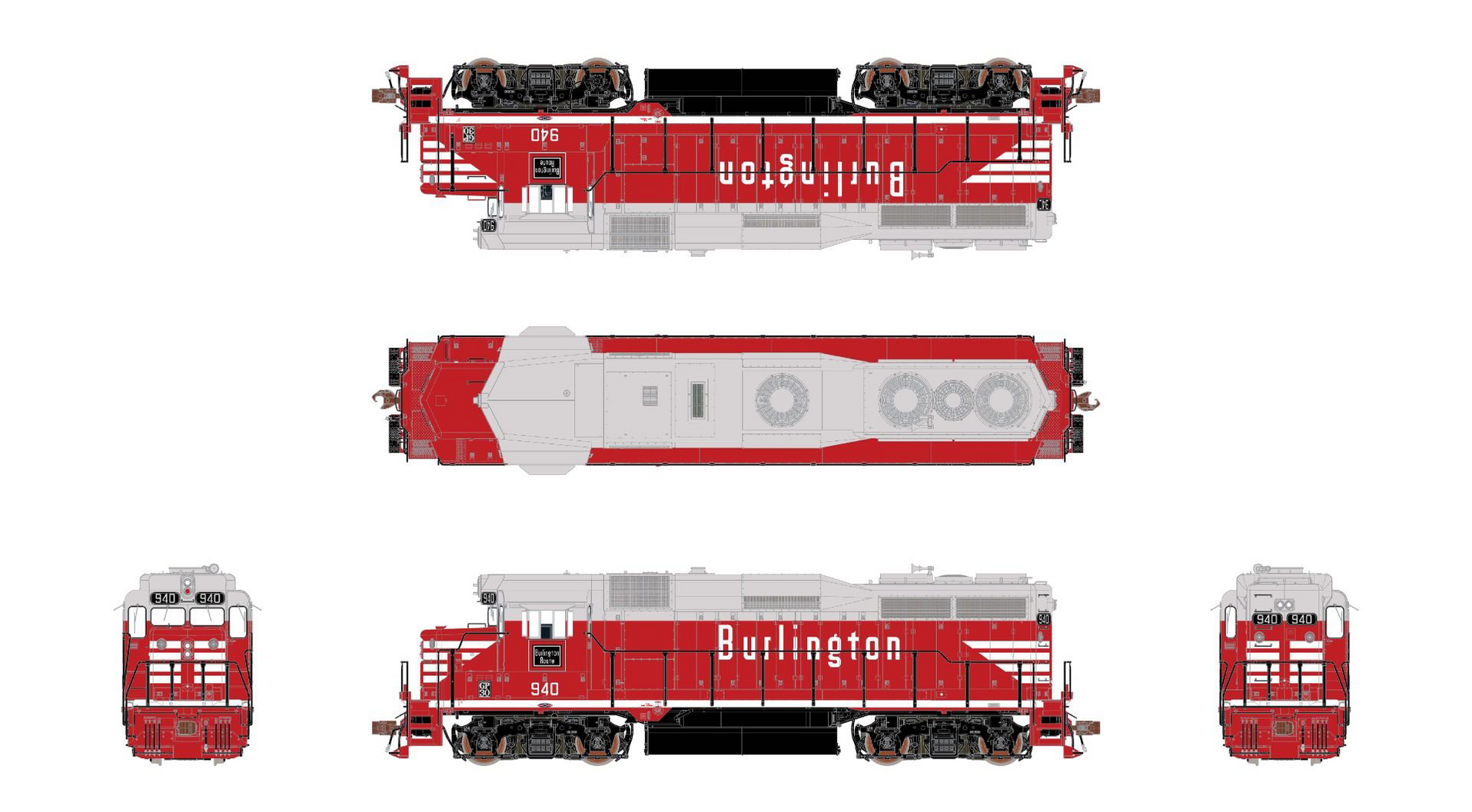 ScaleTrains Rivet 39220 HO Scale EMD GP30 Burlington "Redbird" CB&Q 94 — White Rose Hobbies