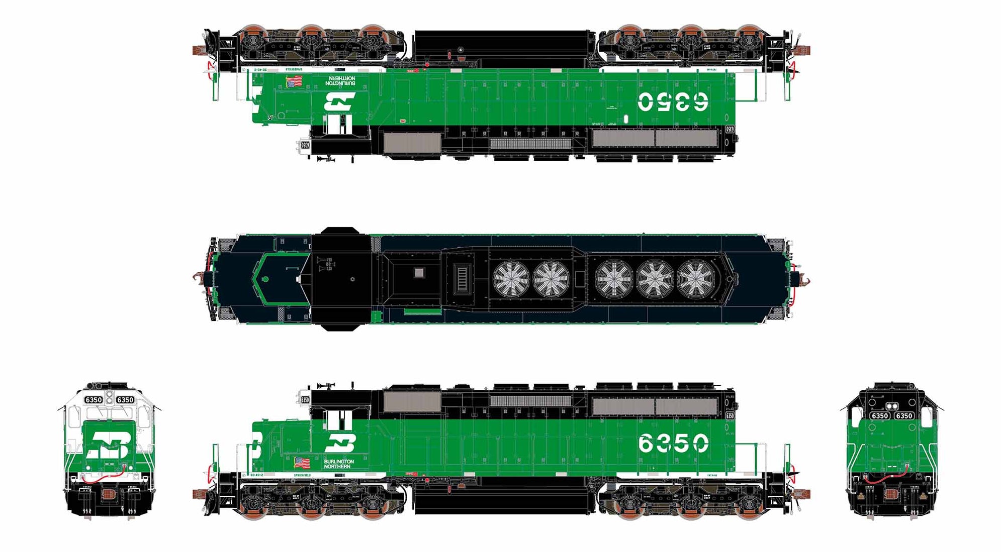 ScaleTrains Rivet 40758 HO Scale EMD SD40-2 Burlington Northern BN 635 — White Rose Hobbies