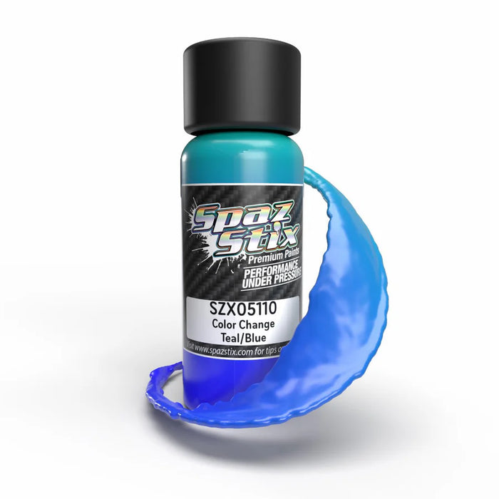 Spaz Stix 5110 Teal/Blue Color Changing Airbrush Ready Paint, 2oz Bott ...
