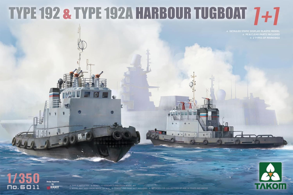 Takom 6011 1/350 Harbour Tug Type 192 & 192A Model Ship Kit — White ...