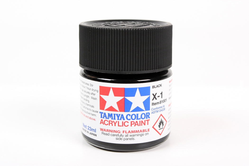 Tamiya 81001 Acrylic Model Paint X-1 Gloss Black 23ml (3/4oz) — White ...