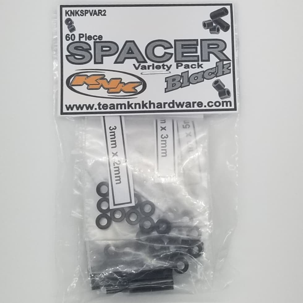 Team KNK (SPVAR2) Black Aluminum Spacer Variety Pack (60 Pack) — White ...