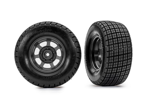 Traxxas 10473 Oval Graphite Gray Wheels with Hoosier Tires Pre-Glued 2 ...