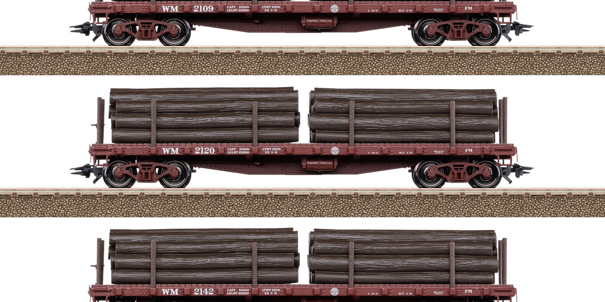 Trix 24922 HO Scale 40' Flat Car with Mining Timber Load Western Maryl ...