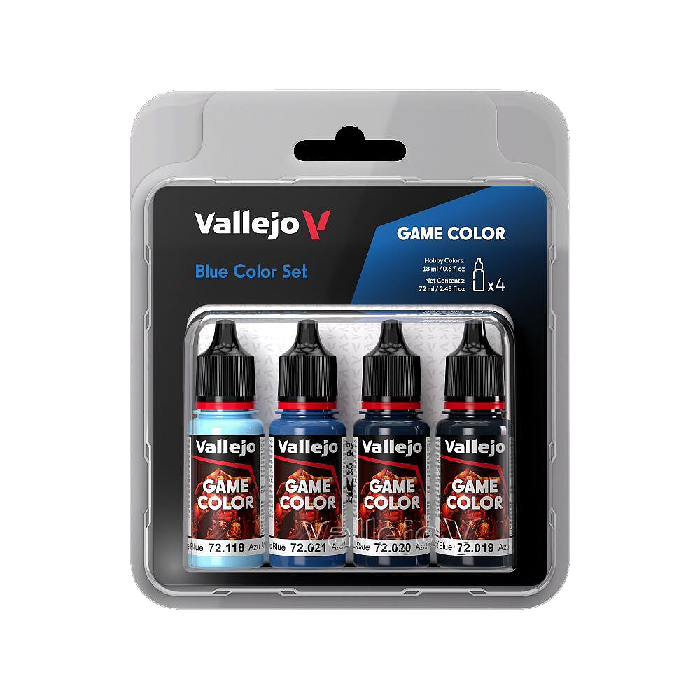 Vallejo 72.376 Blue (Base, Shadow, Light) Game Color 4 Color Paint Set ...